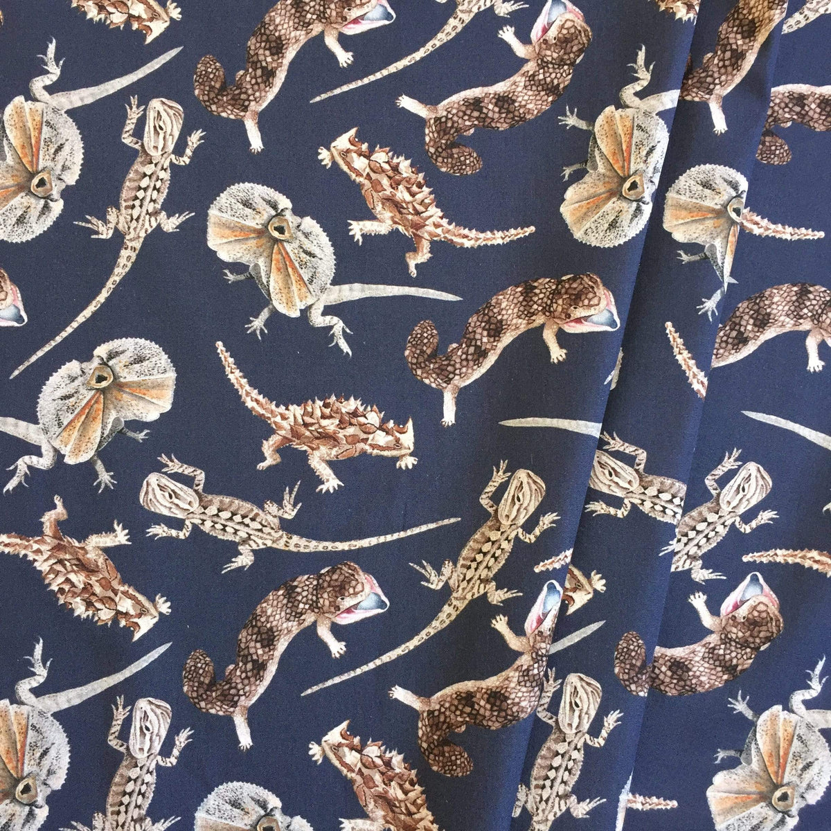 Australian Lizard Fabric Navy Cotton Poplin by the half meter – Silken ...