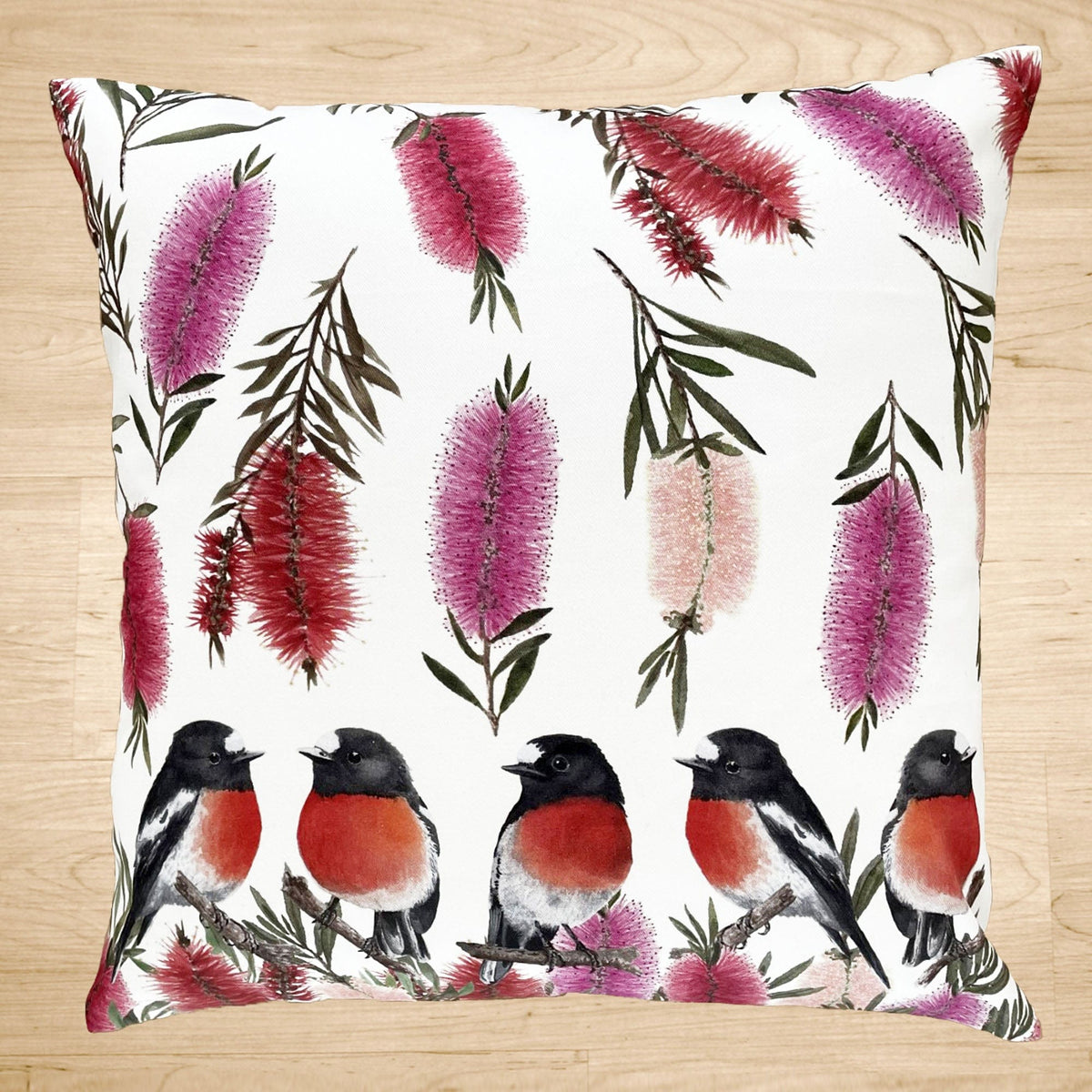 Scarlet Robin Cushion Cover Cotton Drill – Silken Twine